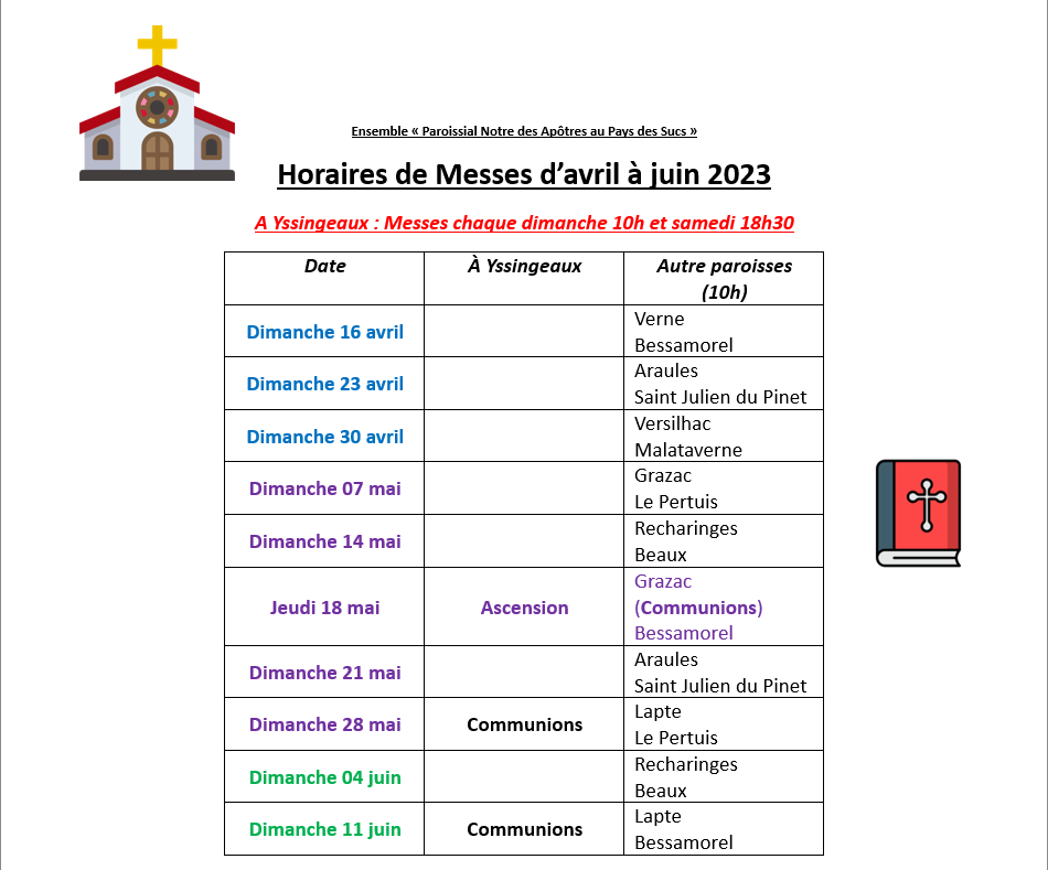 Actualités Horaires Des Messes D Avril à Juin Mairie De Lapte